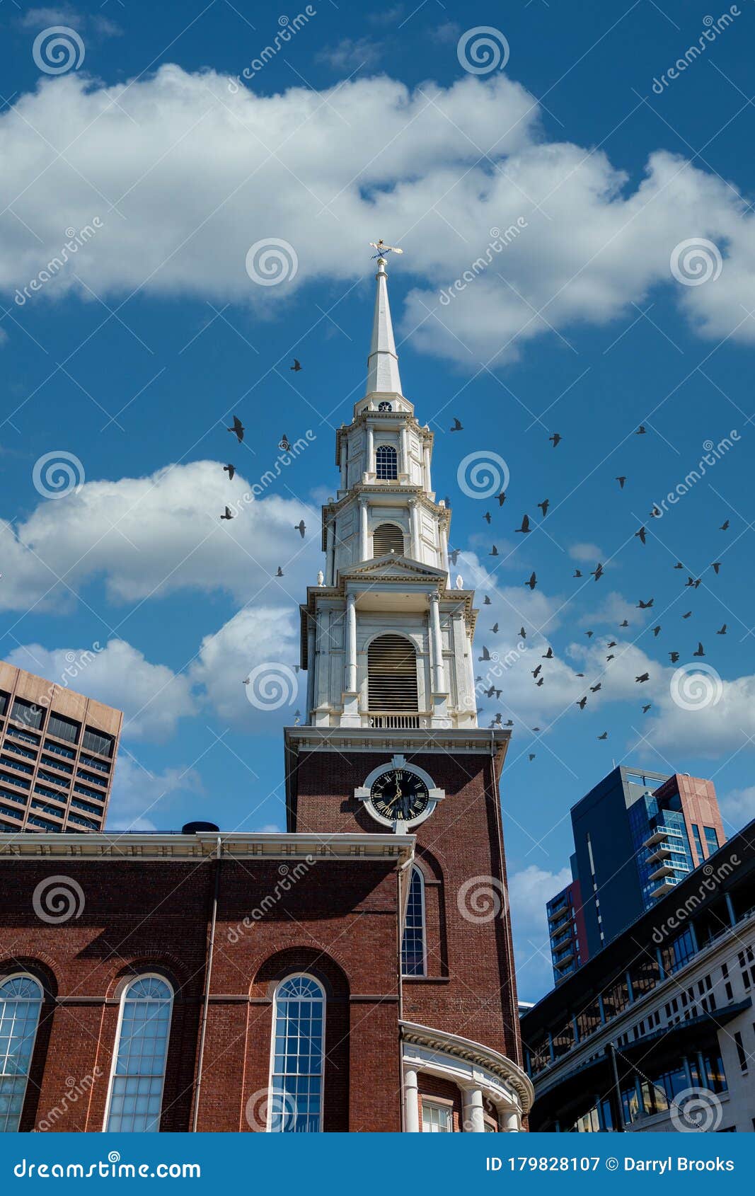 Clock on Steeple in Boston stock image. Image of perspective - 179828107
