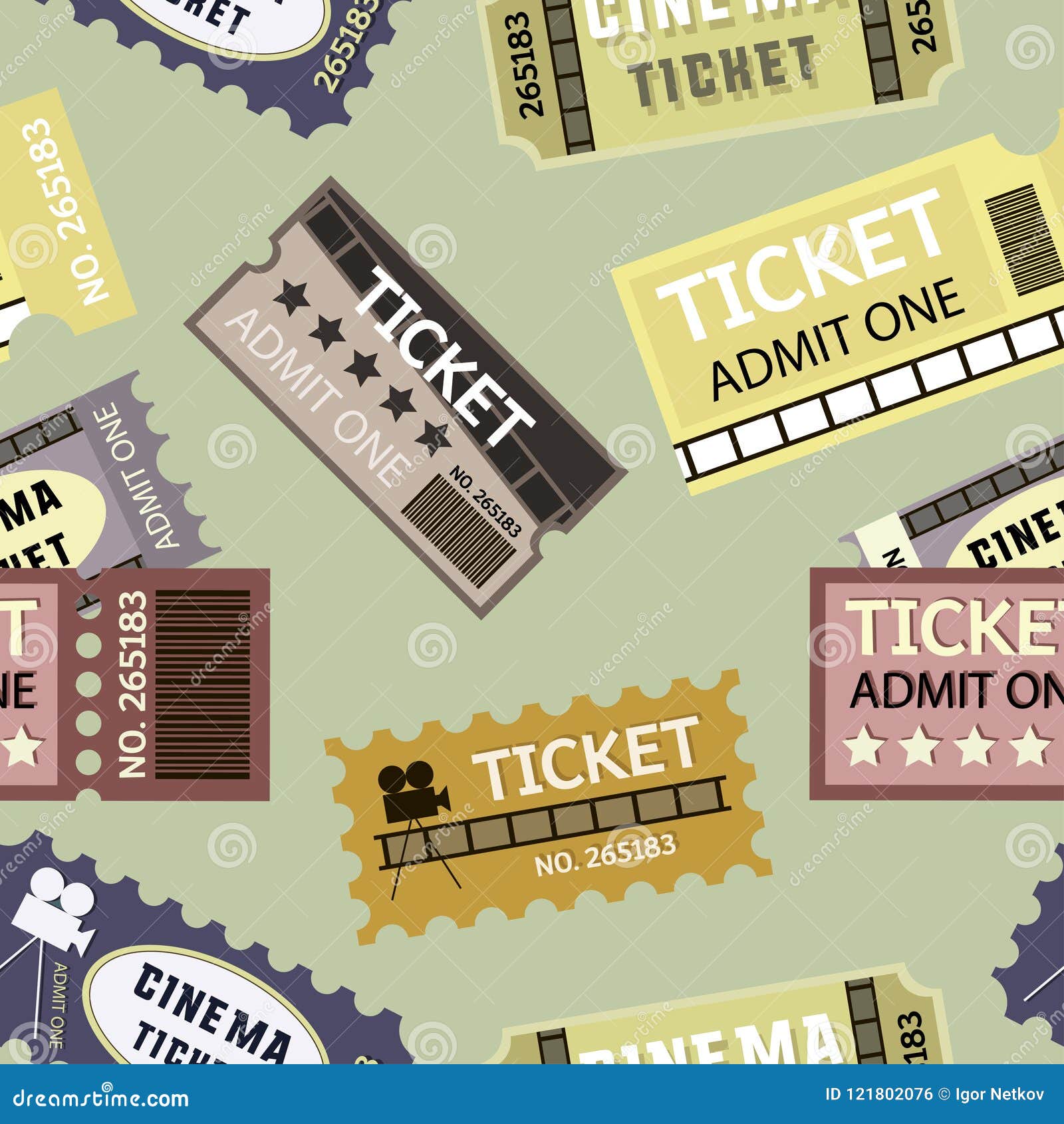 Old cinema tickets pattern stock vector. Illustration of collection ...
