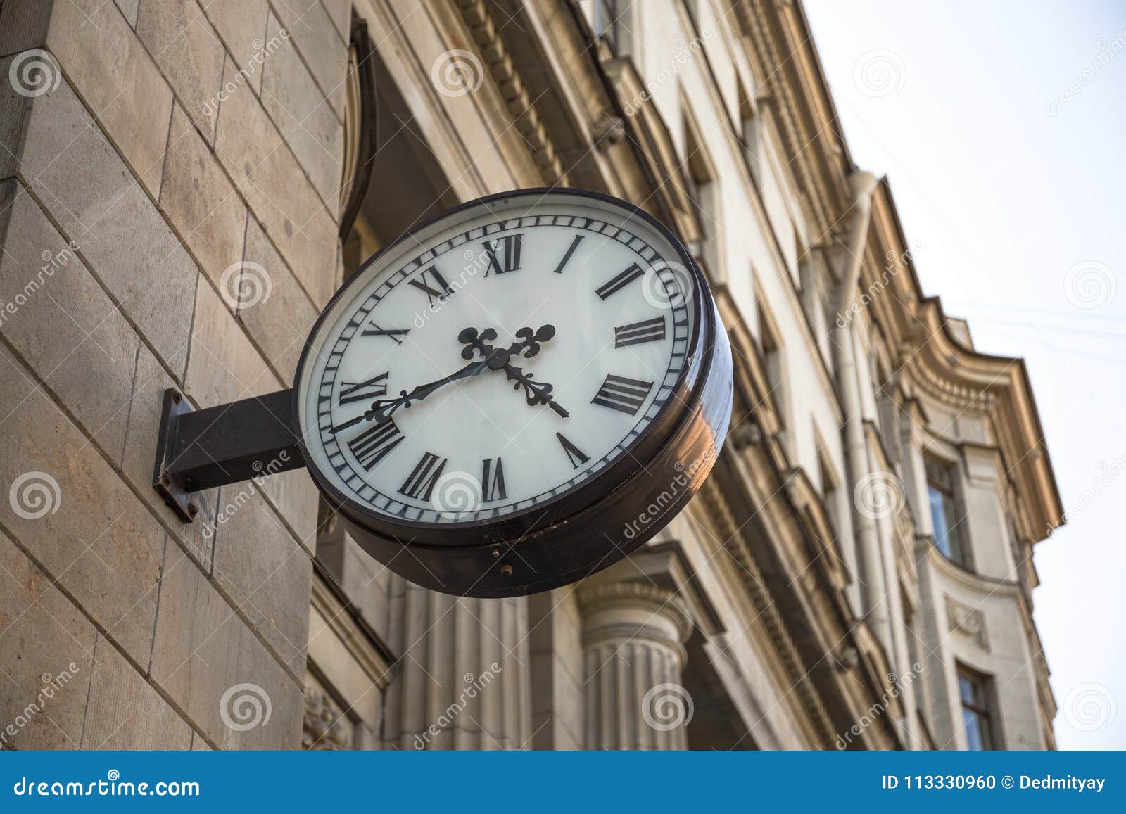 Old Circle Analog Clock on Building Stock Photo - Image of town, office ...