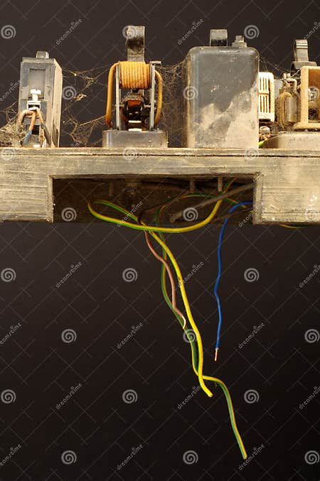 Old circuit breaker panel stock photo. Image of wire - 43490798