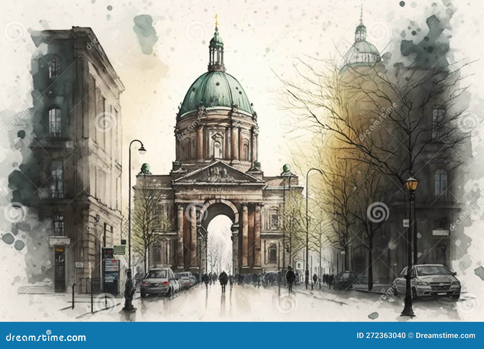 Old City in Berlin Drawing with Bit of Watercolour Stock Illustration ...