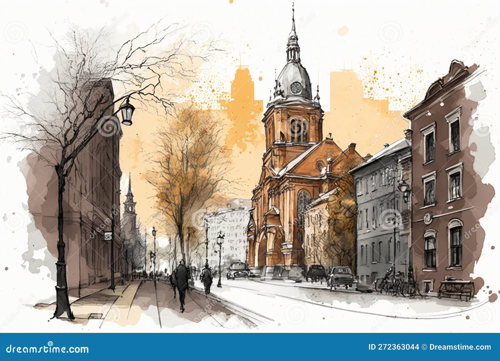 Old City in Berlin Drawing with Bit of Watercolour Stock Illustration ...