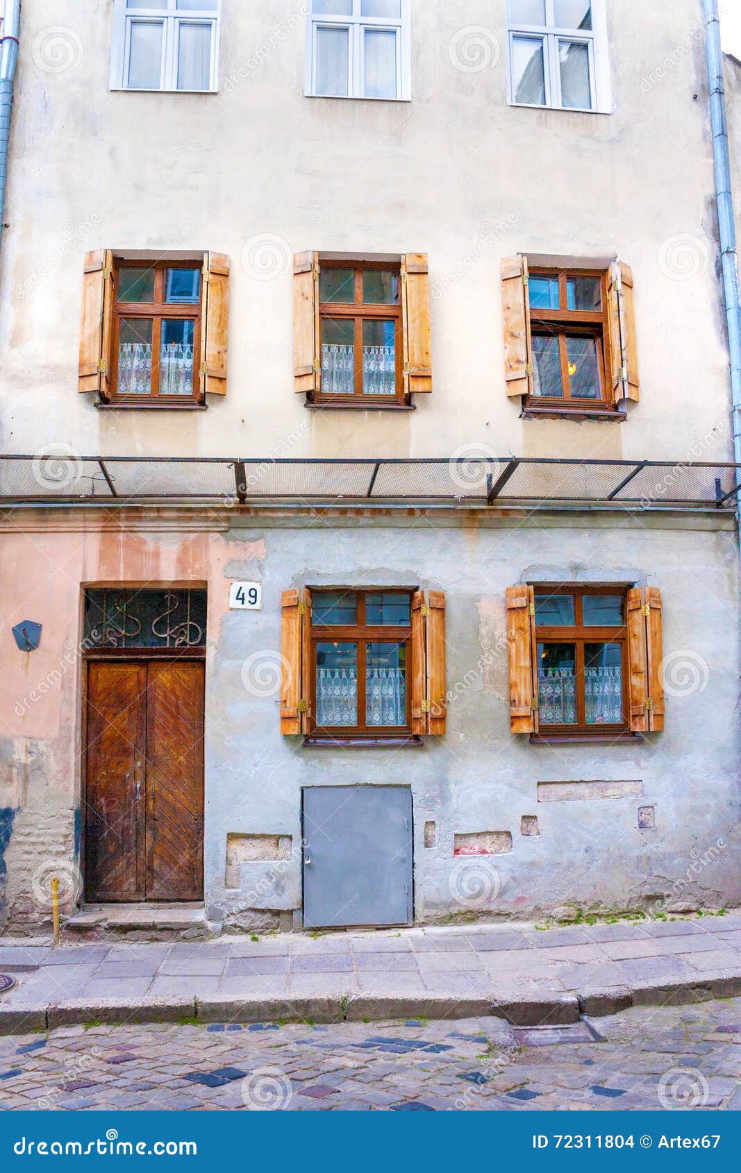 Old City Building with Shuttered Windows Stock Photo - Image of granite ...