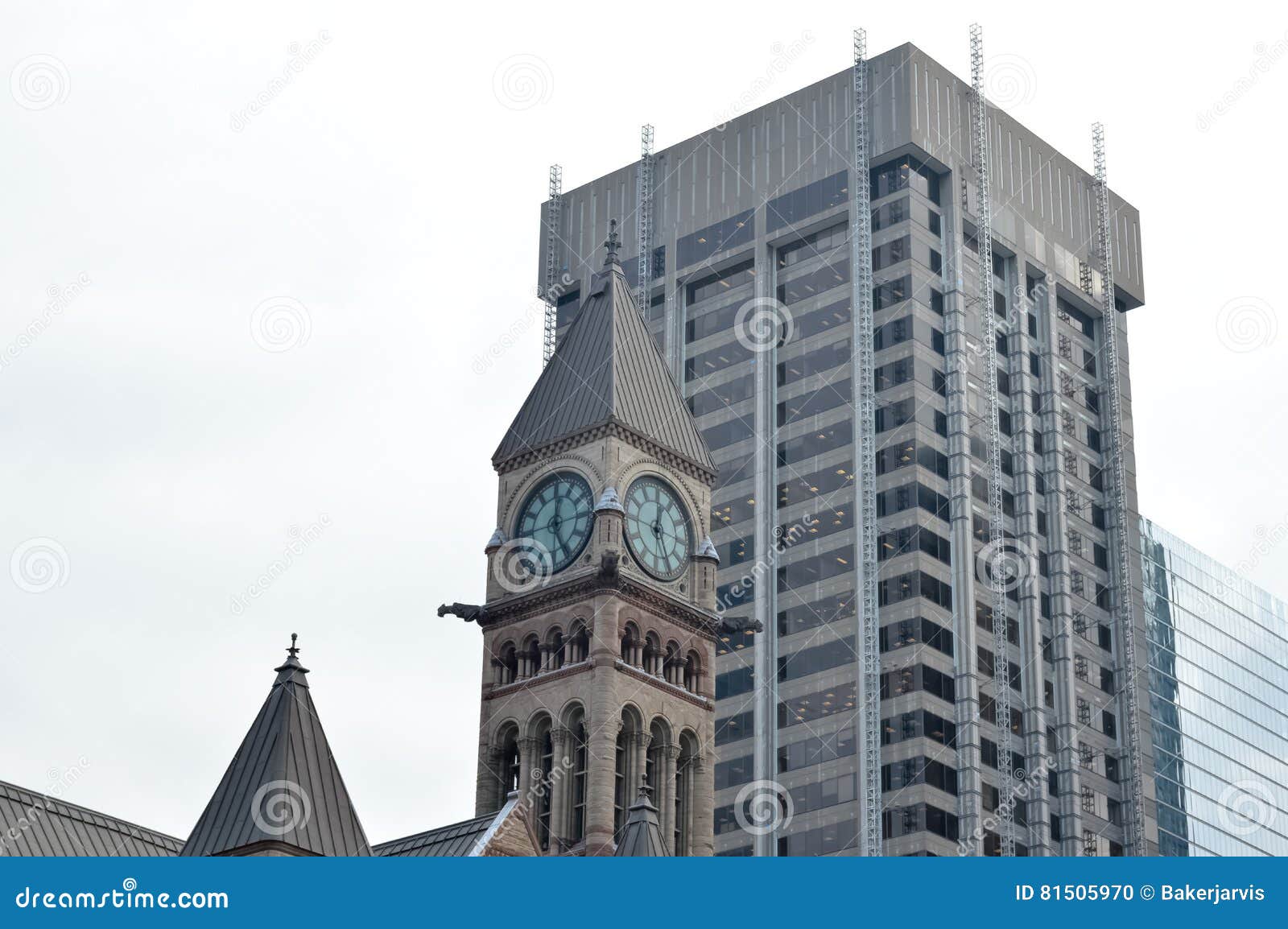 Old City Hall Clock Tower and Skyscraper in Toronto Stock Photo - Image ...