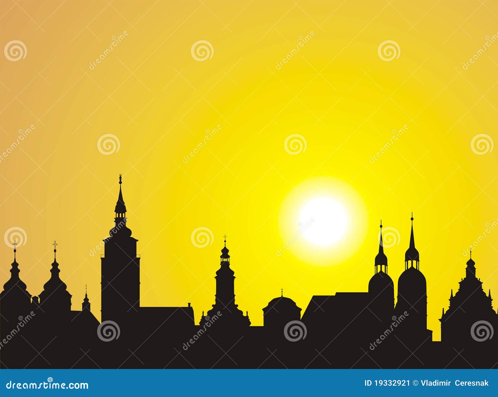 Old city skyline at sunset stock vector. Illustration of historical ...