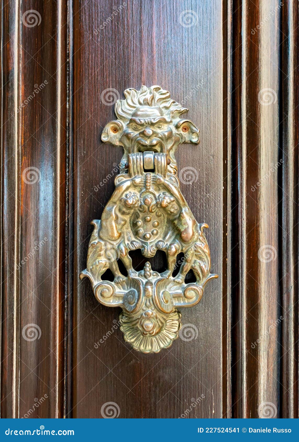 Old Clapper on Wooden Door on Blurred Background Stock Image - Image of ...