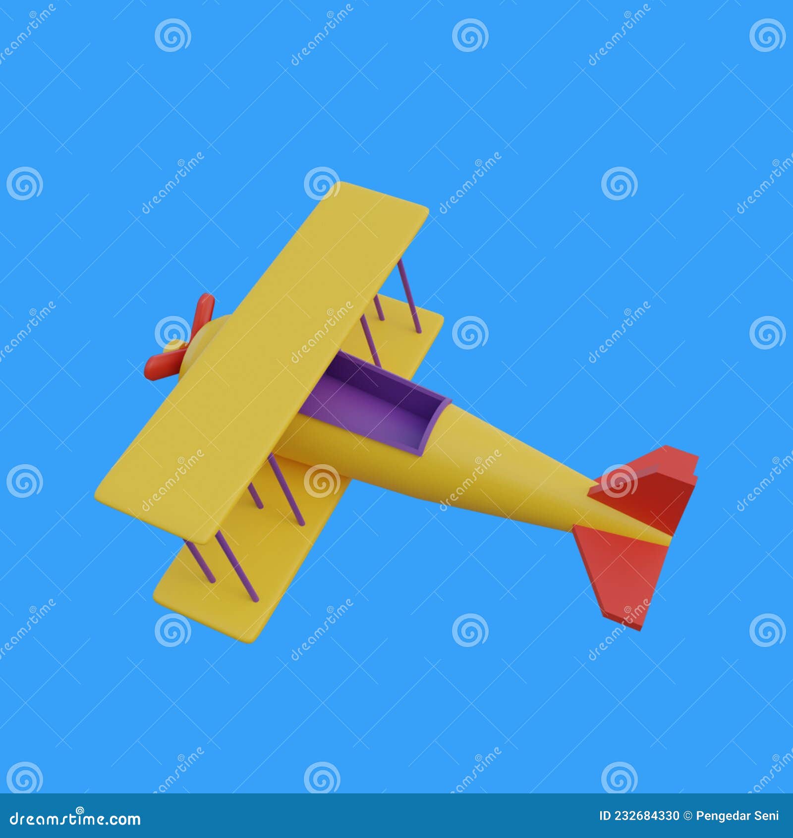 Old Classic Airplane View from Above 3d Object Stock Illustration ...