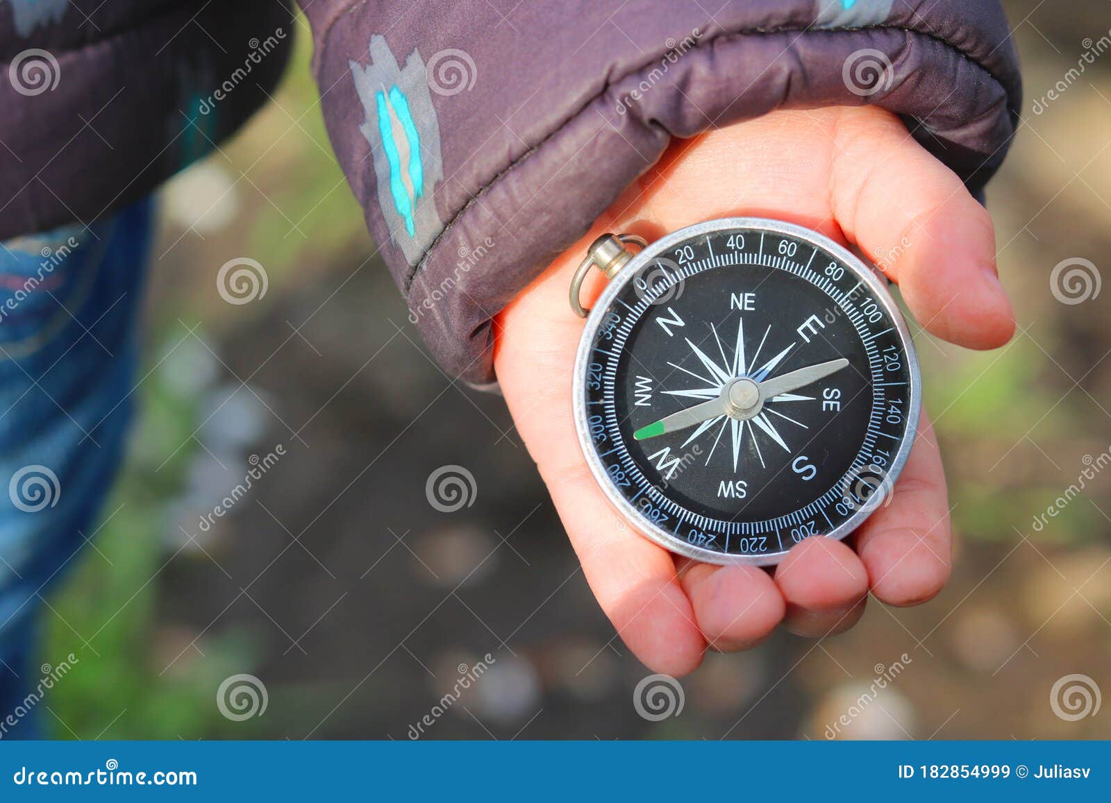 Old Classic Navigation Compass in Childs Hand Stock Image - Image of ...