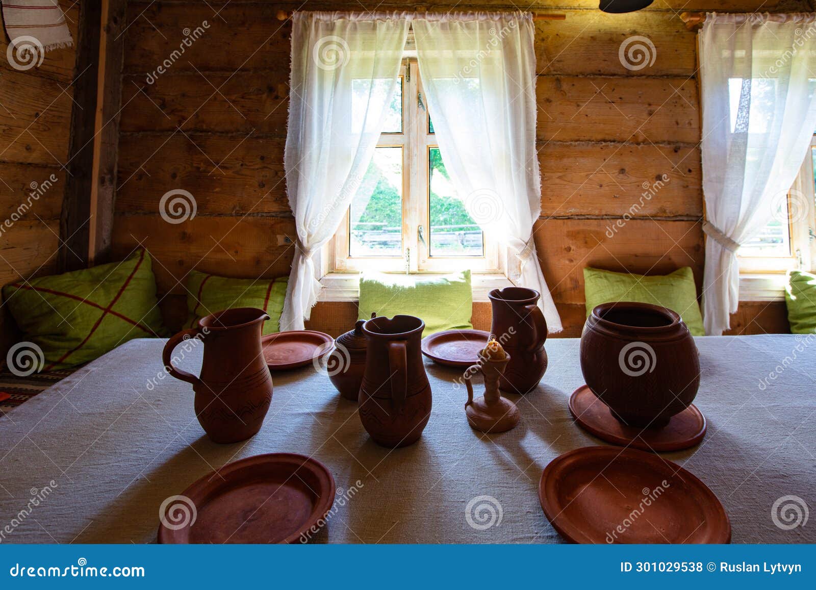 Old Clay Dishware on the Table Editorial Stock Photo - Image of ...