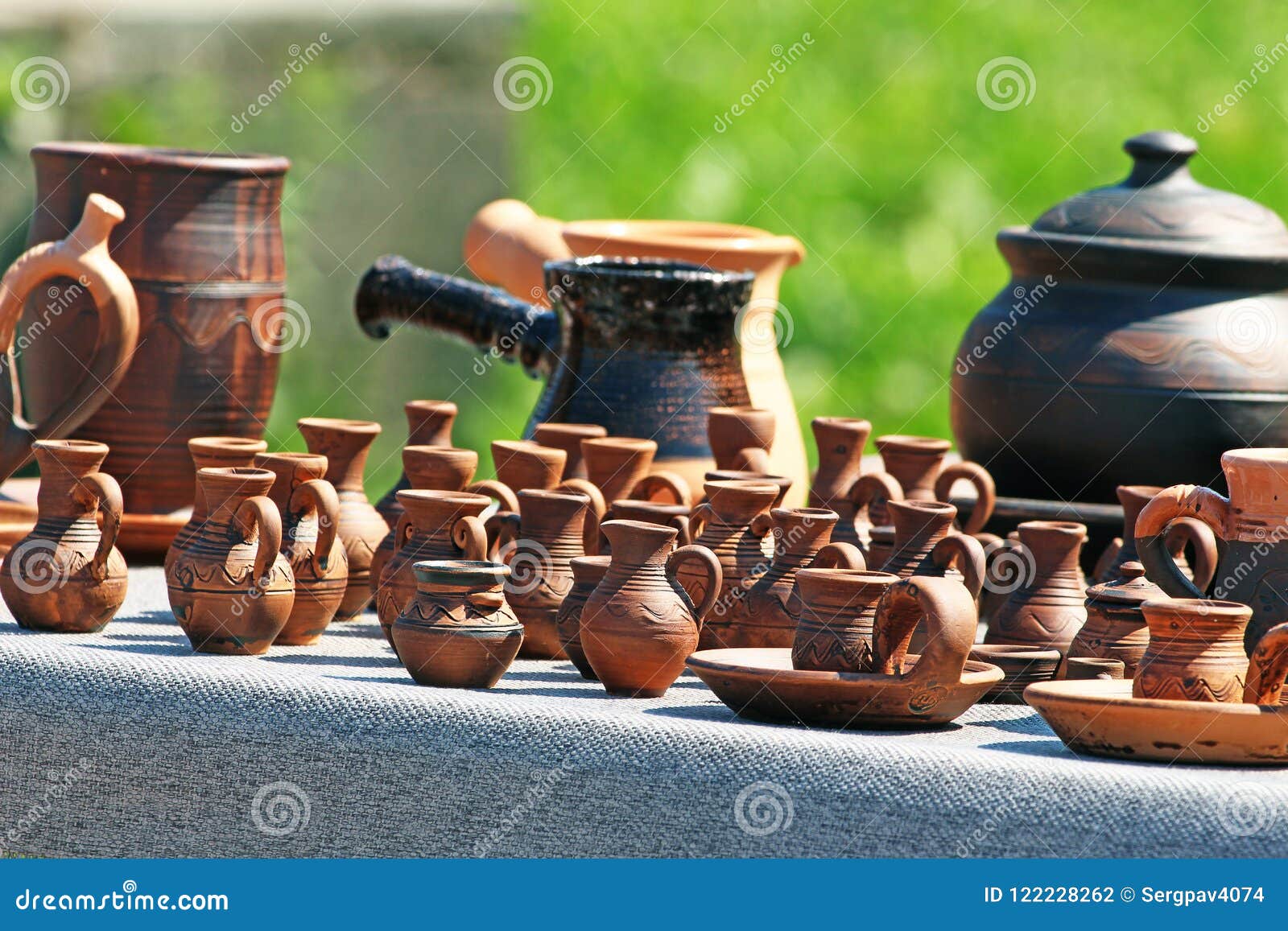 Old Clay Retro Dishes on the Table Stock Photo - Image of culture ...
