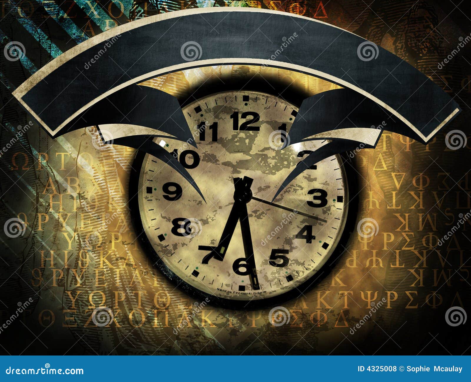Old clock with banner stock illustration. Illustration of retro - 4325008