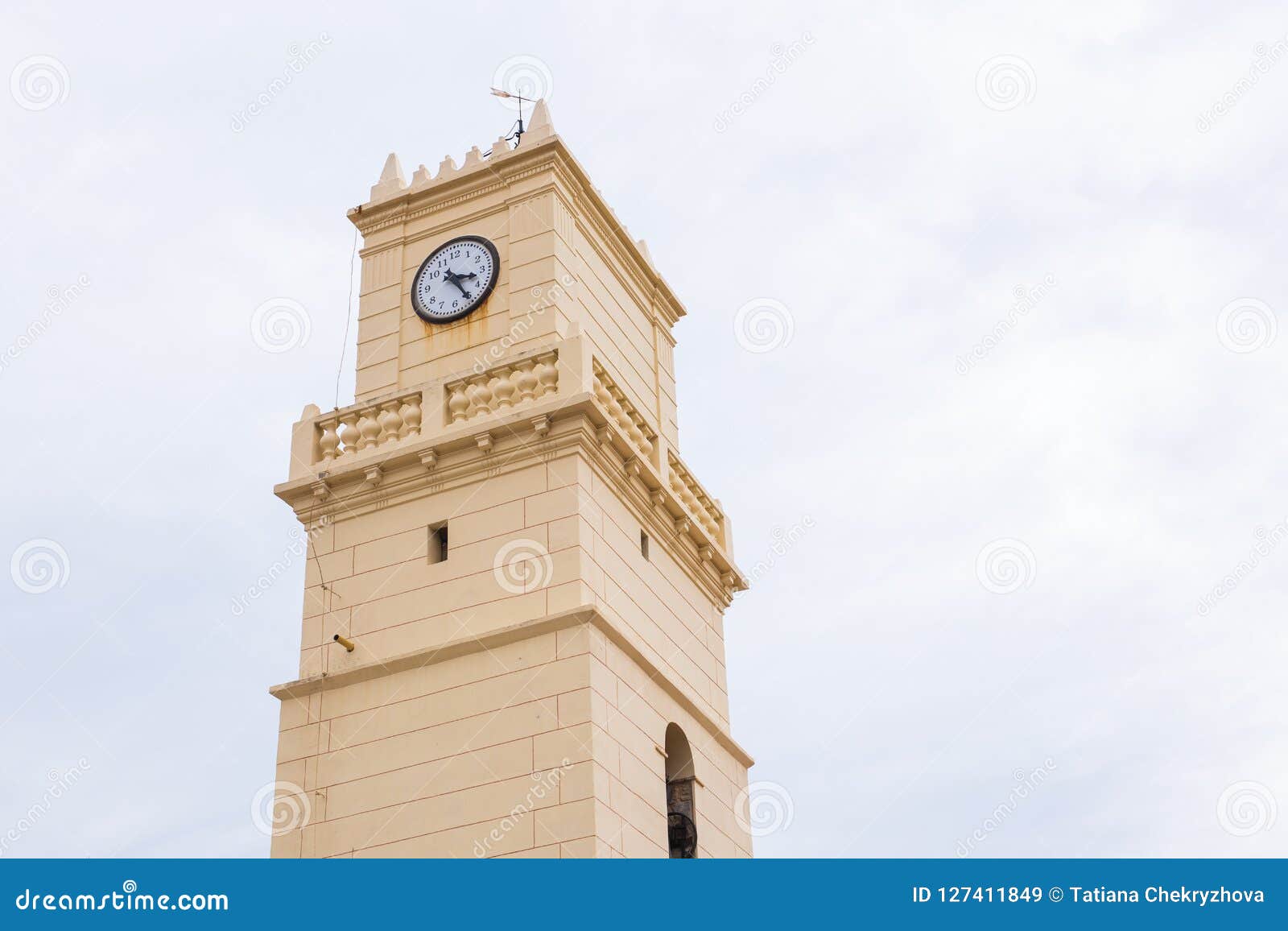 Old Clock Beige Tower in the Sky Stock Image - Image of signal ...