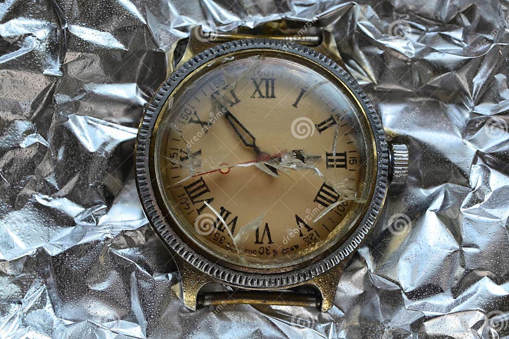 An Old Clock with a Broken Glass Stock Image - Image of coin, mechanism ...