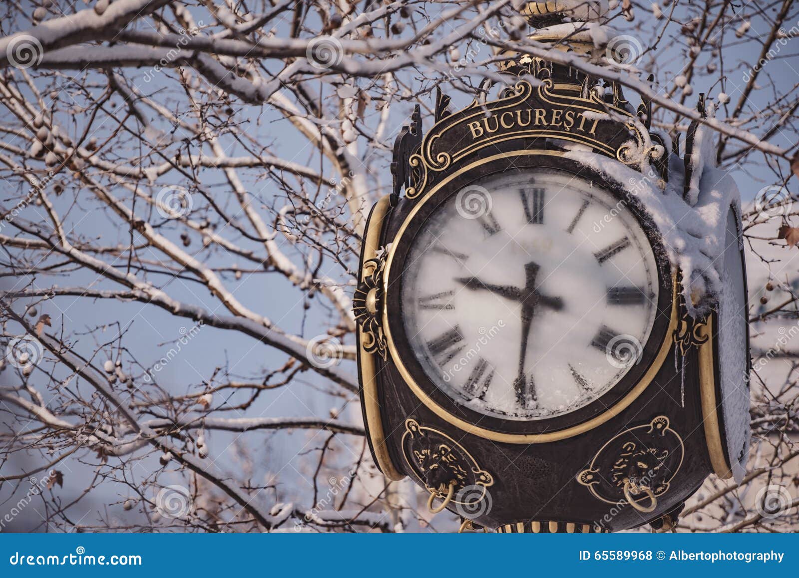 Old Clock stock photo. Image of downtown, golden, bucuresti - 65589968