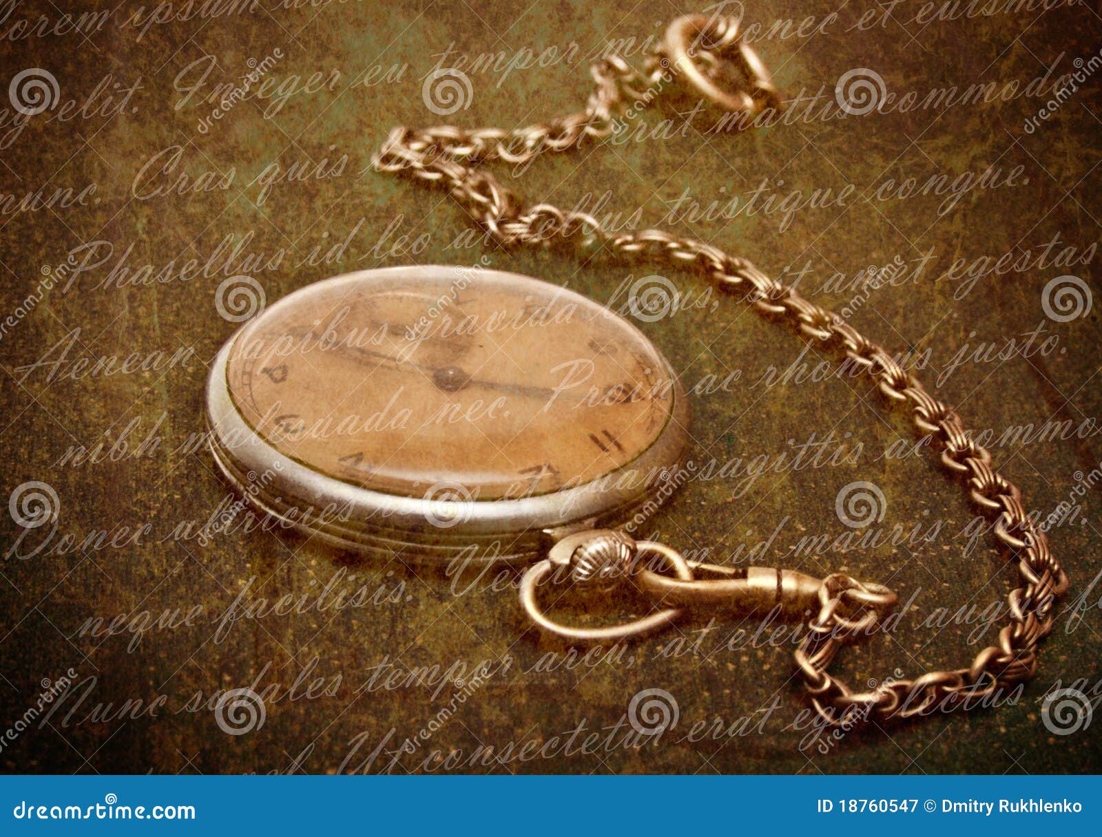 Old Clock with Chain Lying on Rough Green Surface Stock Image - Image ...