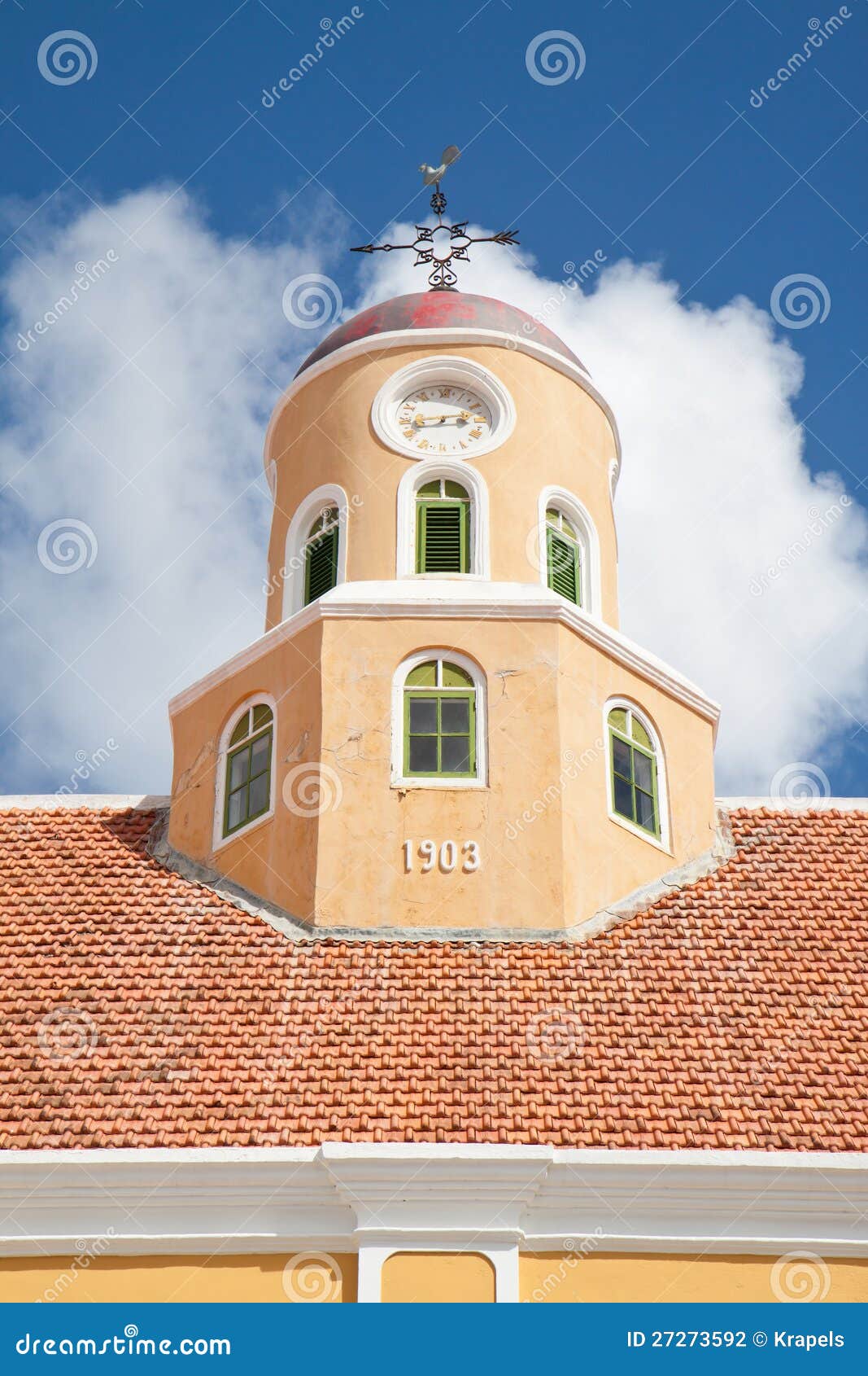 Old Clock Roof Tower with Cockerel Wind Vane Stock Photo - Image of ...