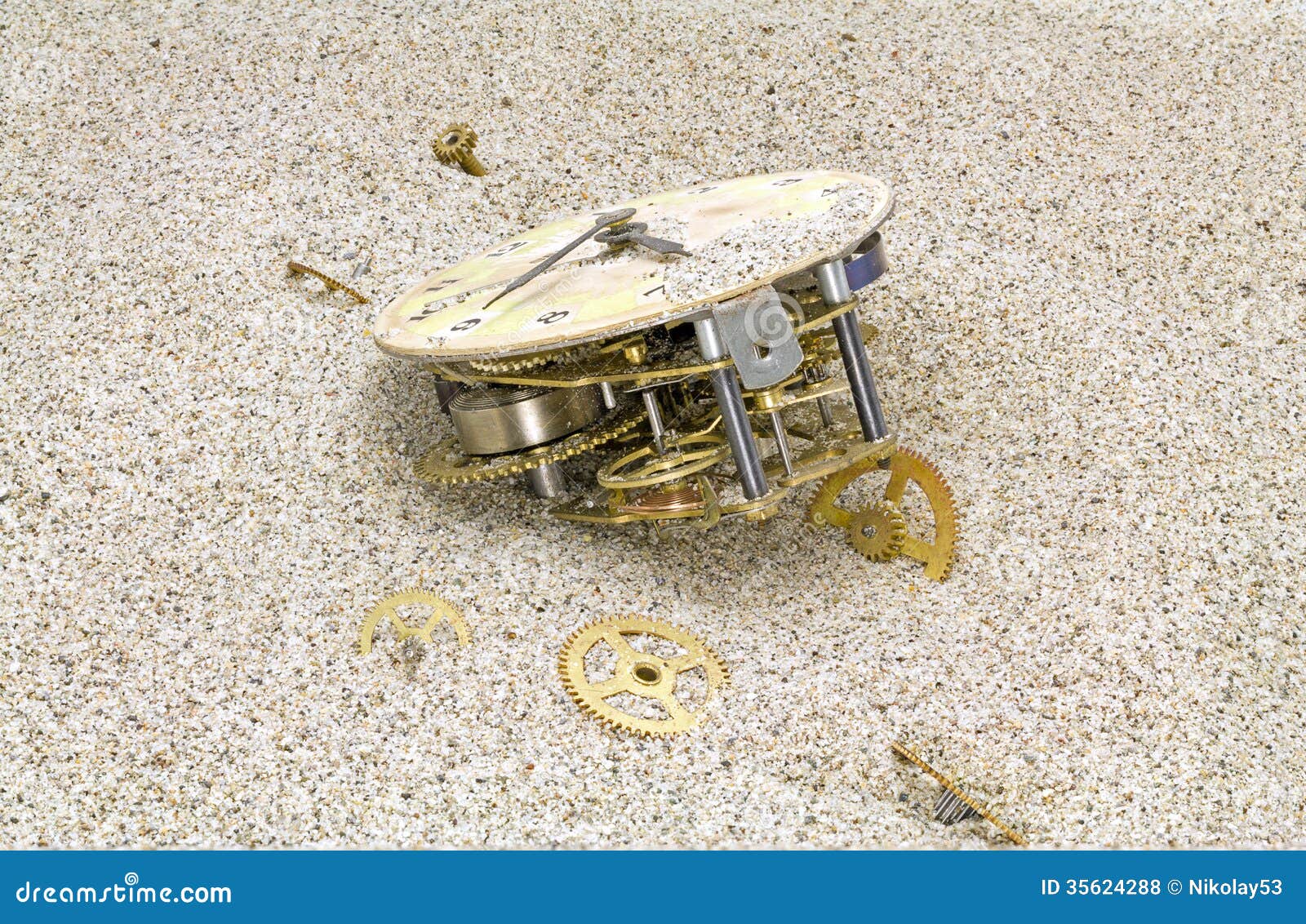 Old clock on the sand. stock photo. Image of oldfashioned - 35624288