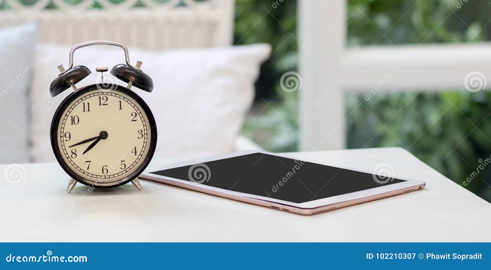 Old Clock and Tablet on the Table Stock Image - Image of interior ...