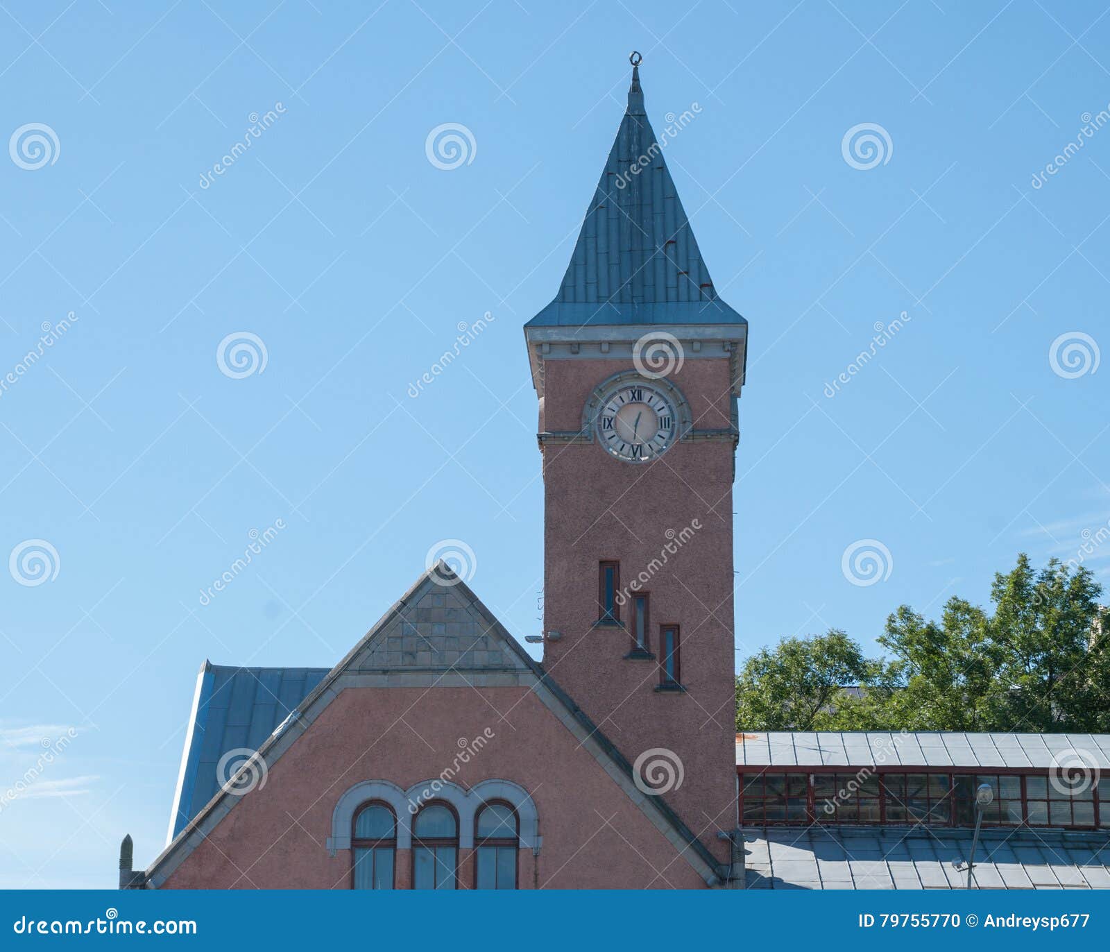 An Old Clock Tower on Blue Sky Background Stock Photo - Image of light ...
