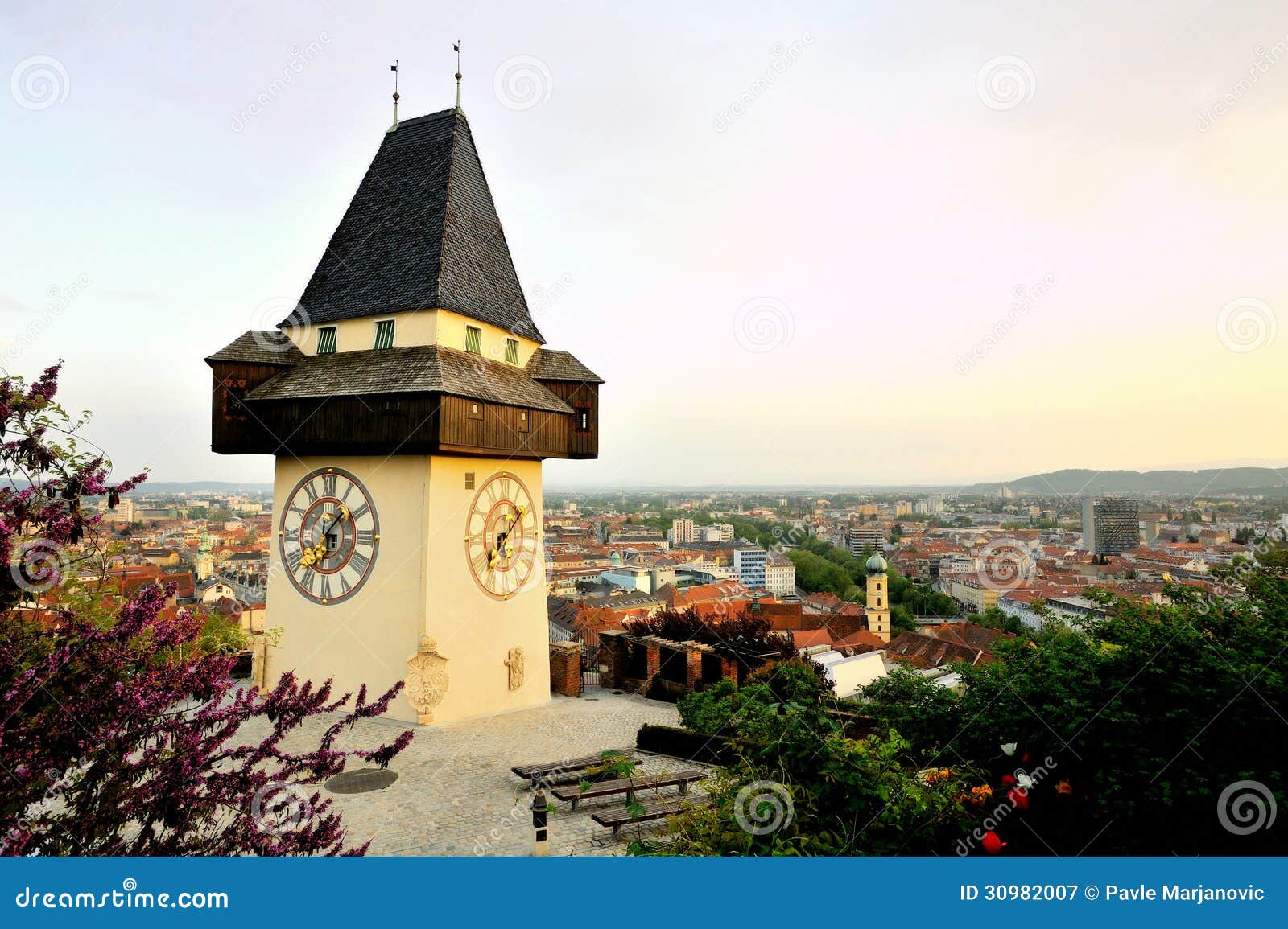 Old Clock Tower in the City of Graz, Austria Stock Image - Image of ...