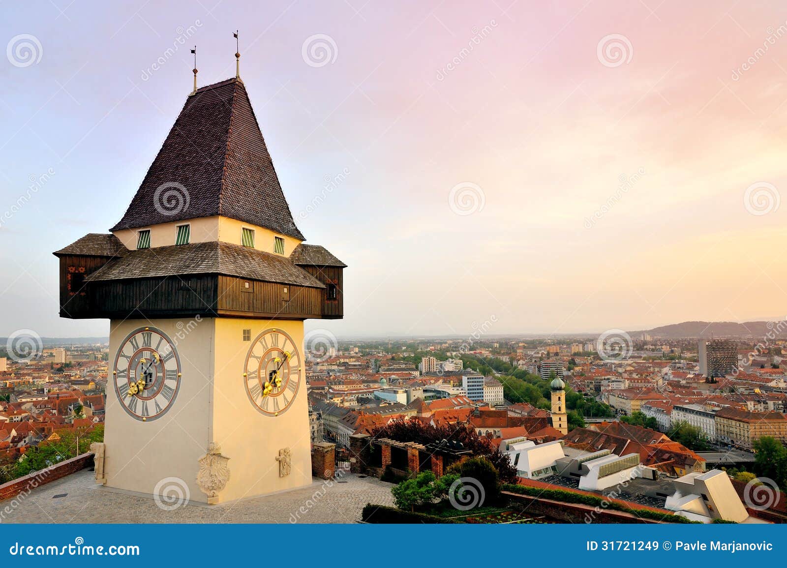 Old Clock Tower in the City of Graz, Austria Stock Image - Image of ...
