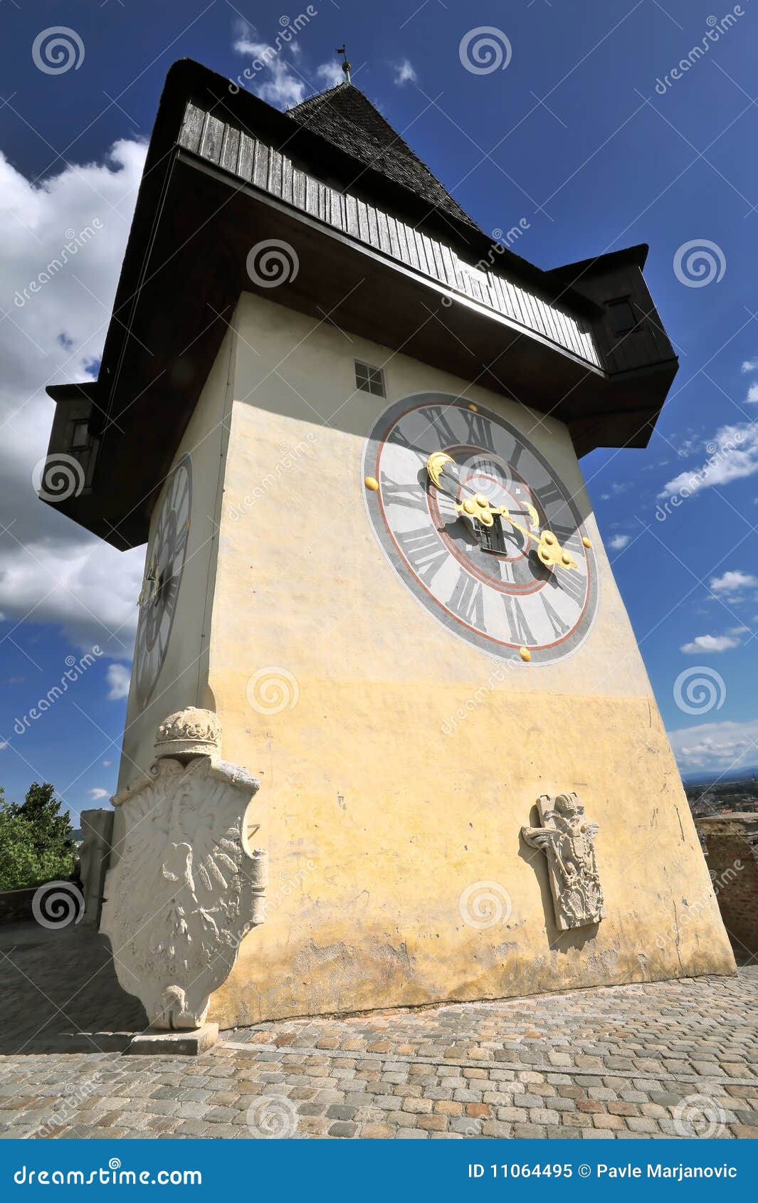Old clock tower in Graz stock image. Image of city, styria - 11064495