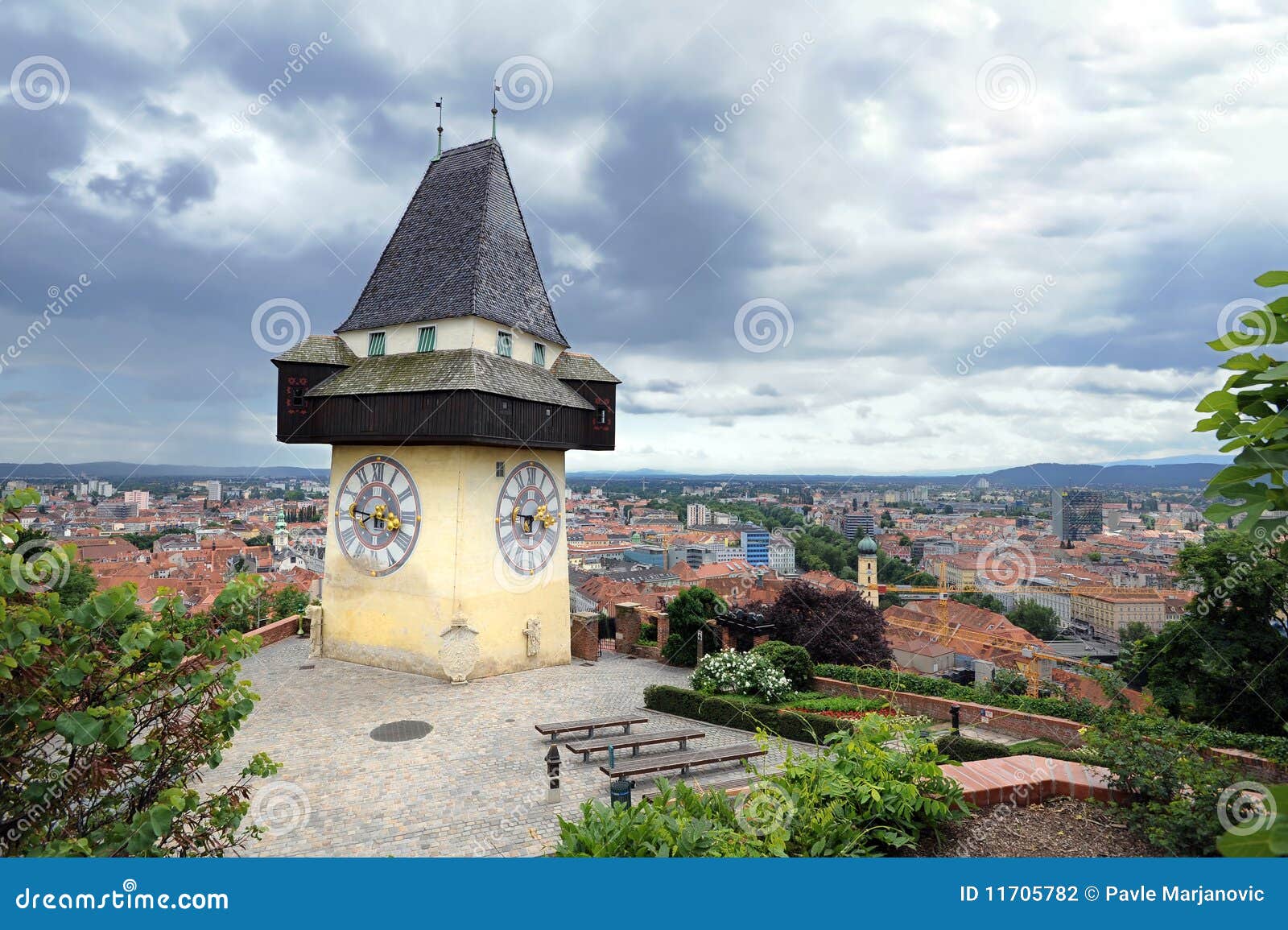Old clock tower in Graz stock photo. Image of landmark - 11705782
