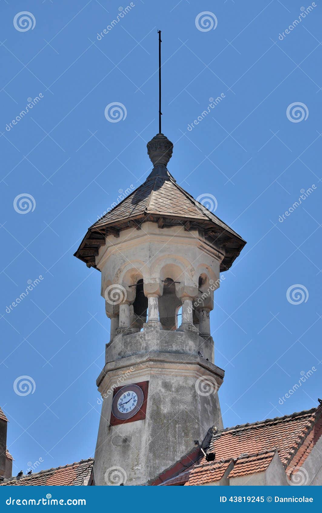 Old Clock Tower with Lighting Road Stock Image - Image of horizontal ...