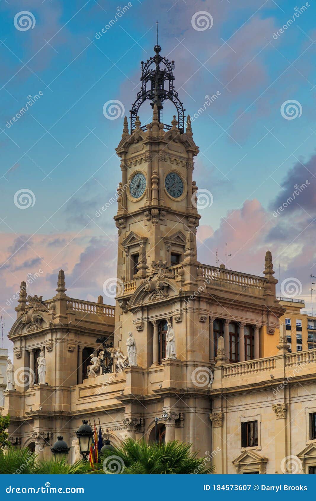Old Clock Tower in Valencia Stock Image - Image of culture, monument ...