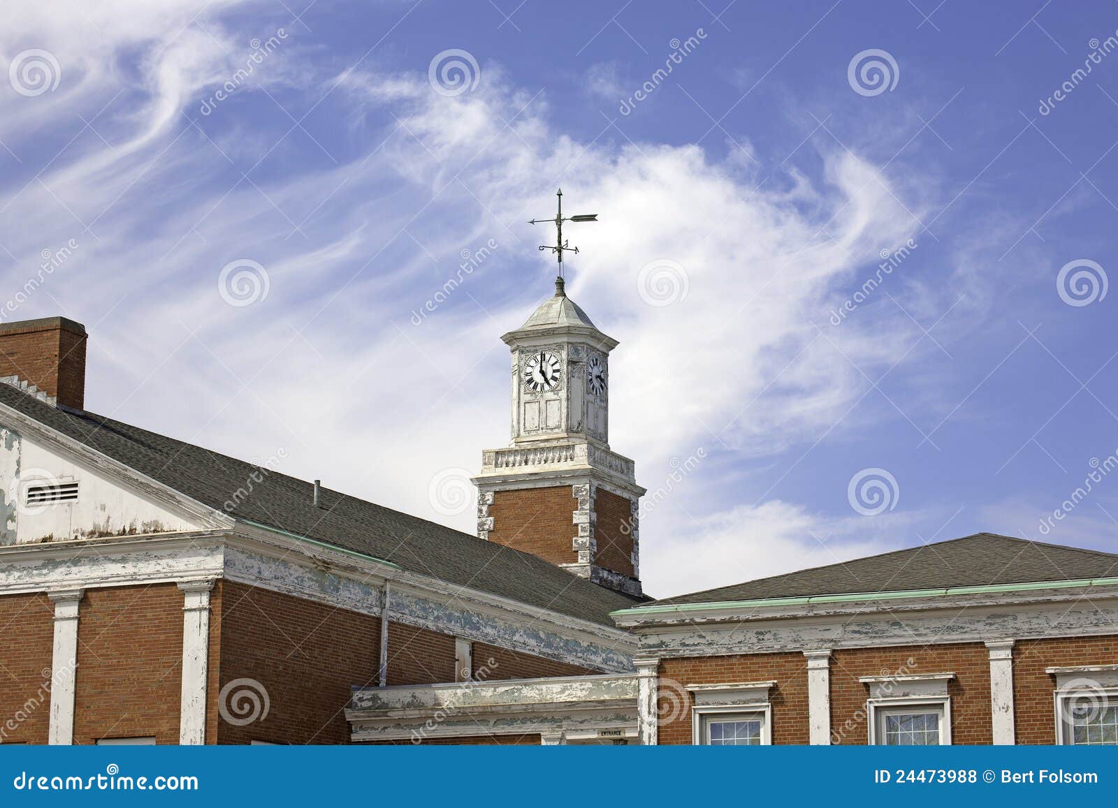 Old Clock Tower with Wind Vane Stock Photo - Image of daylight ...