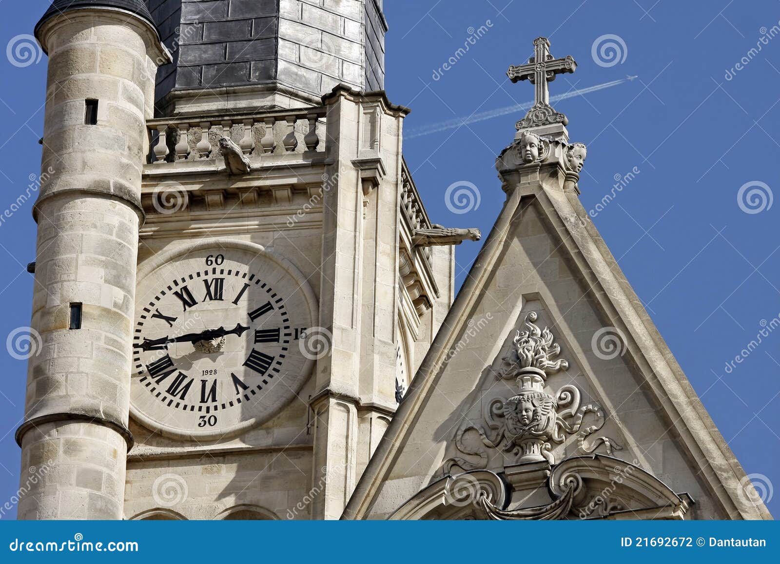 Old Clock on the Wall of a Church of Saint Etienne Stock Photo - Image ...