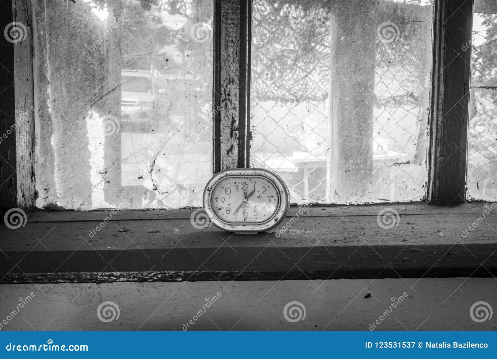 Old clock on the window stock image. Image of decoration - 123531537