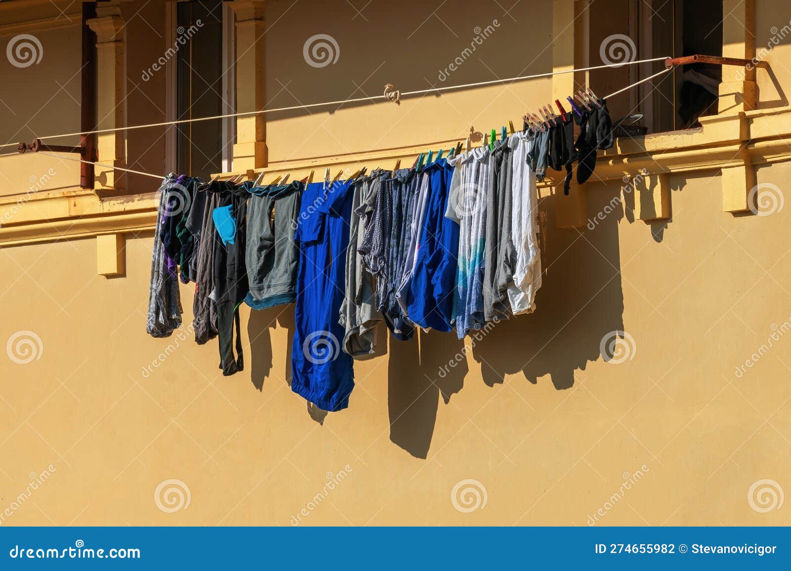 Old Clothes Drying on the Rope between Two Windows of an Old Istrian ...