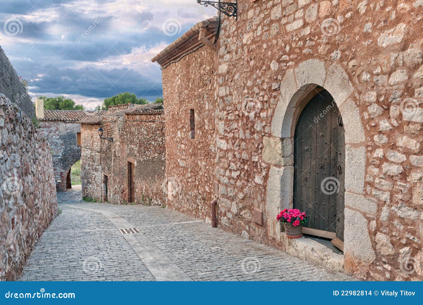 Old Cobbled Street, Collbato, Spain Stock Photo - Image of monument ...