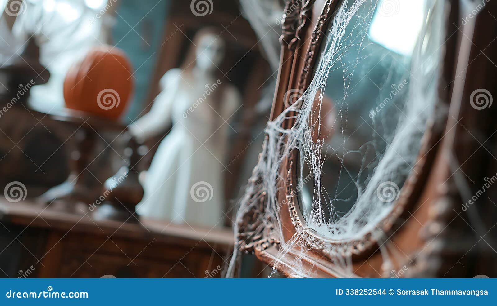 An Old, Cobweb-covered Mirror in a Haunted House. the Reflection Shows ...