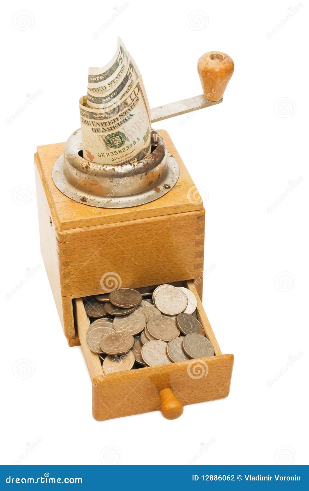 Old Coffee Grinder with Money Stock Photo - Image of mill, elegance ...