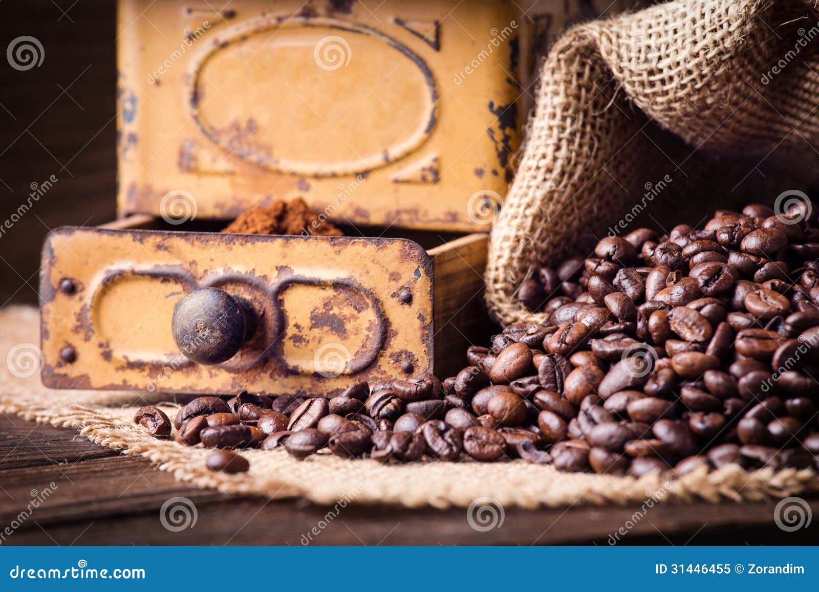 Old coffee mill stock image. Image of hand, coffee, graphic - 31446455