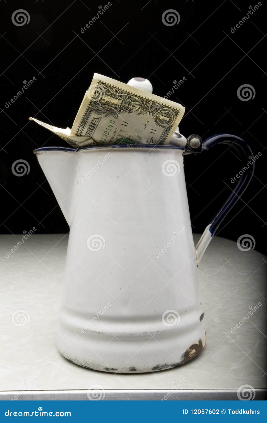 Old Coffee Pot with Money stock photo. Image of financial - 12057602