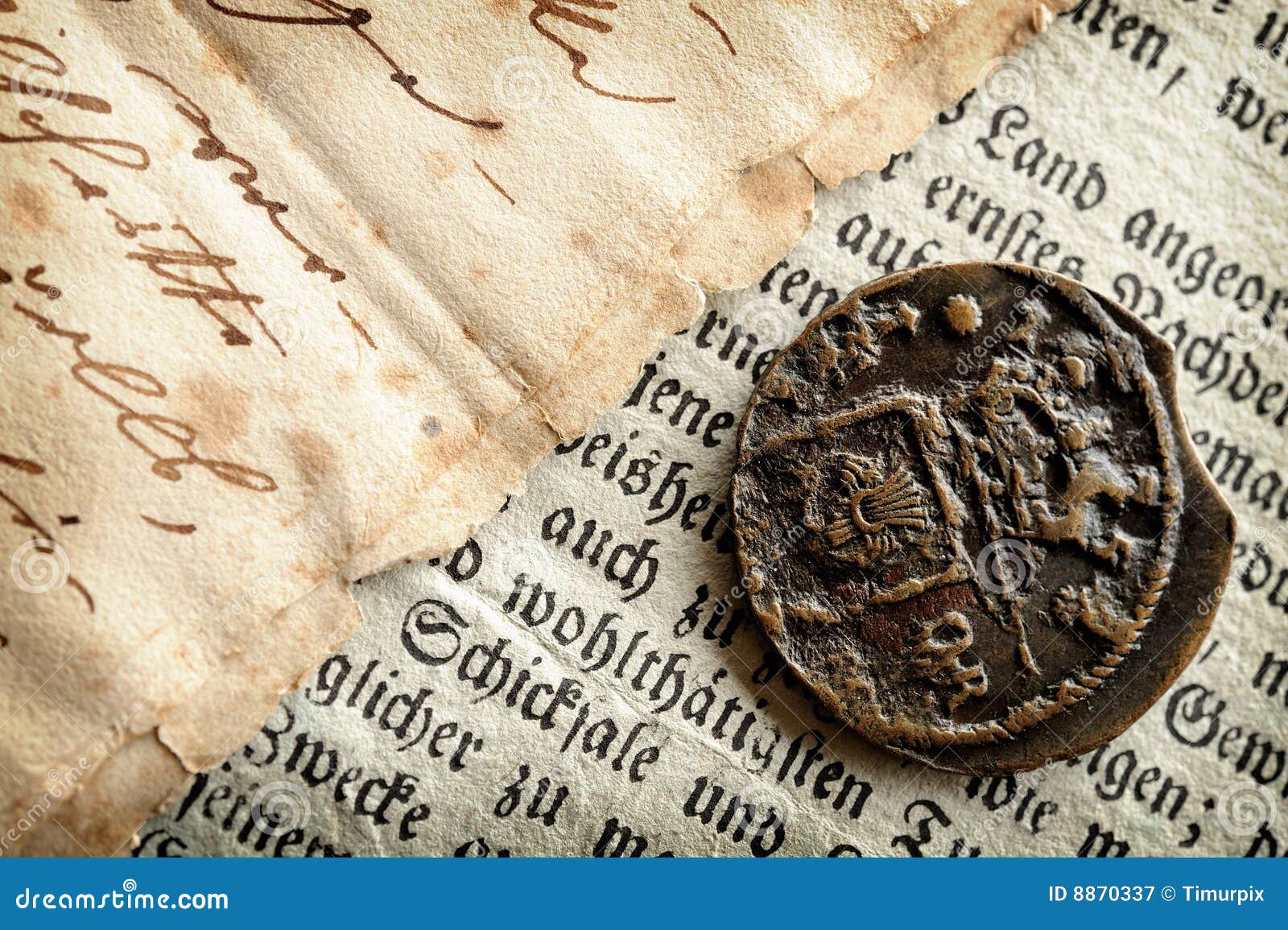 Old coin and manuscripts stock image. Image of parchment - 8870337