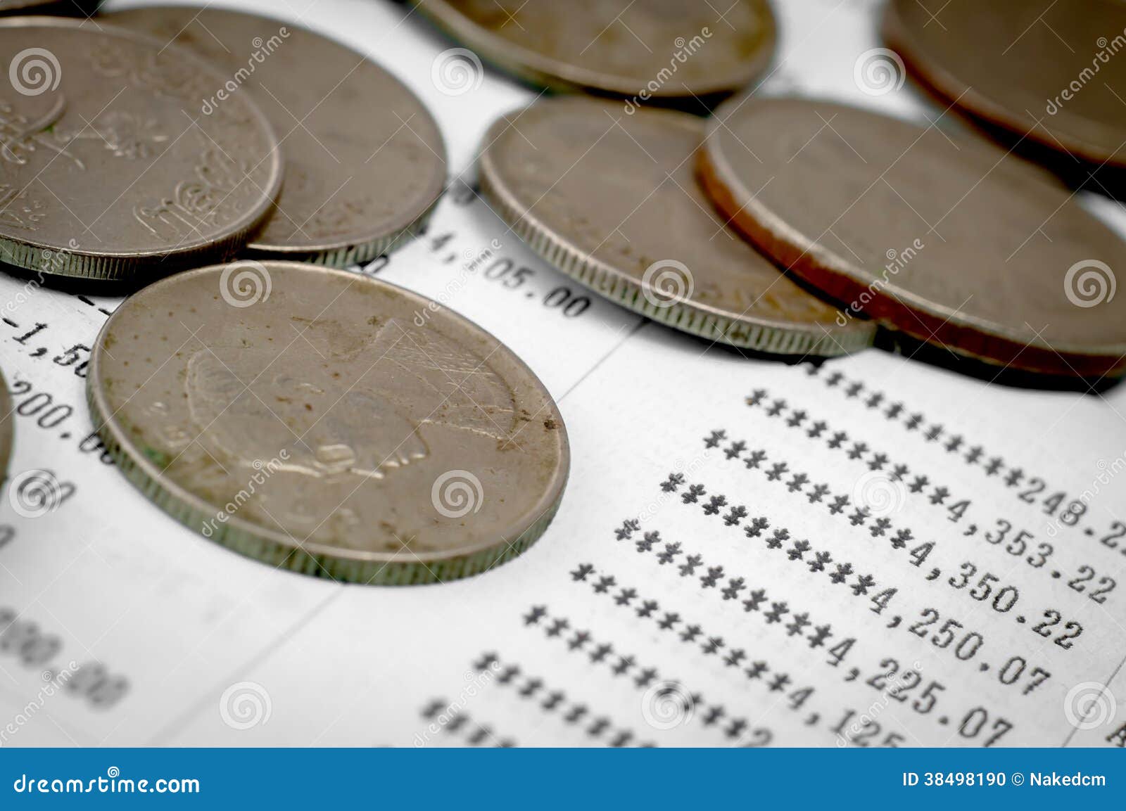 Old Coins and Bank Statement Paper Stock Photo - Image of credit, coins ...