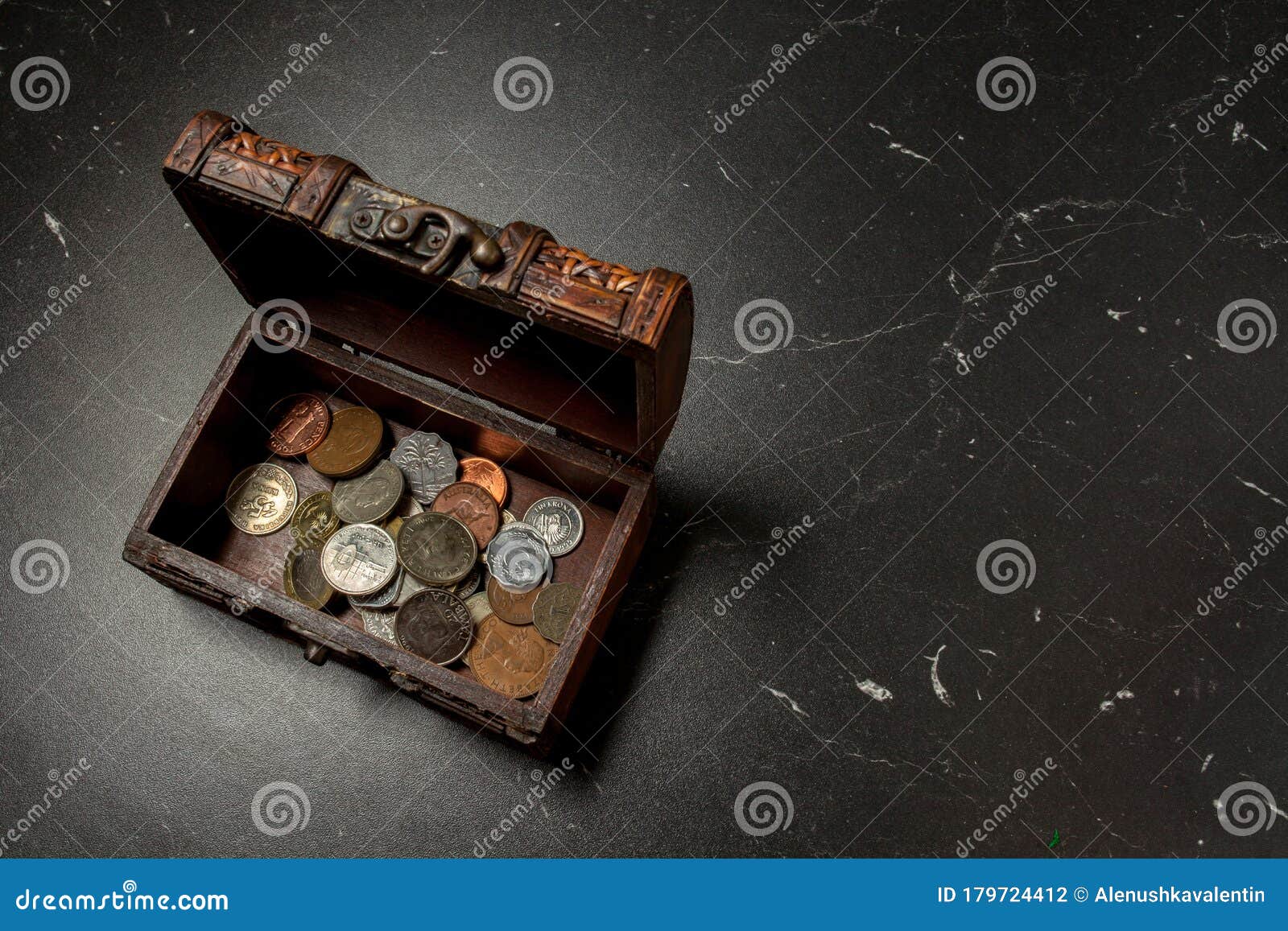 Old Coins Collection in Wooden Chest Box Stock Photo - Image of ...