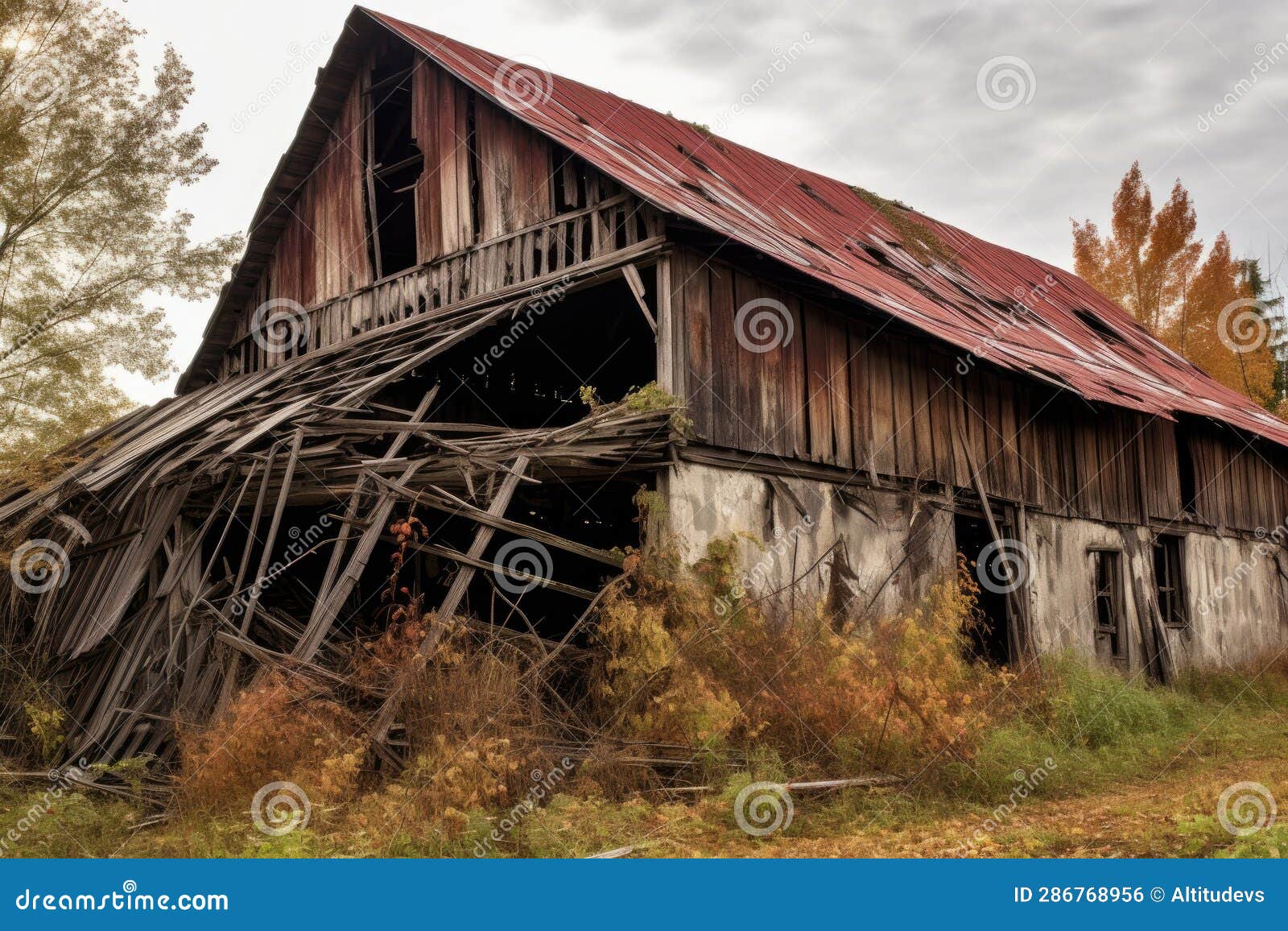 Old Collapsed Barn before Restoration Process Stock Photo - Image of ...