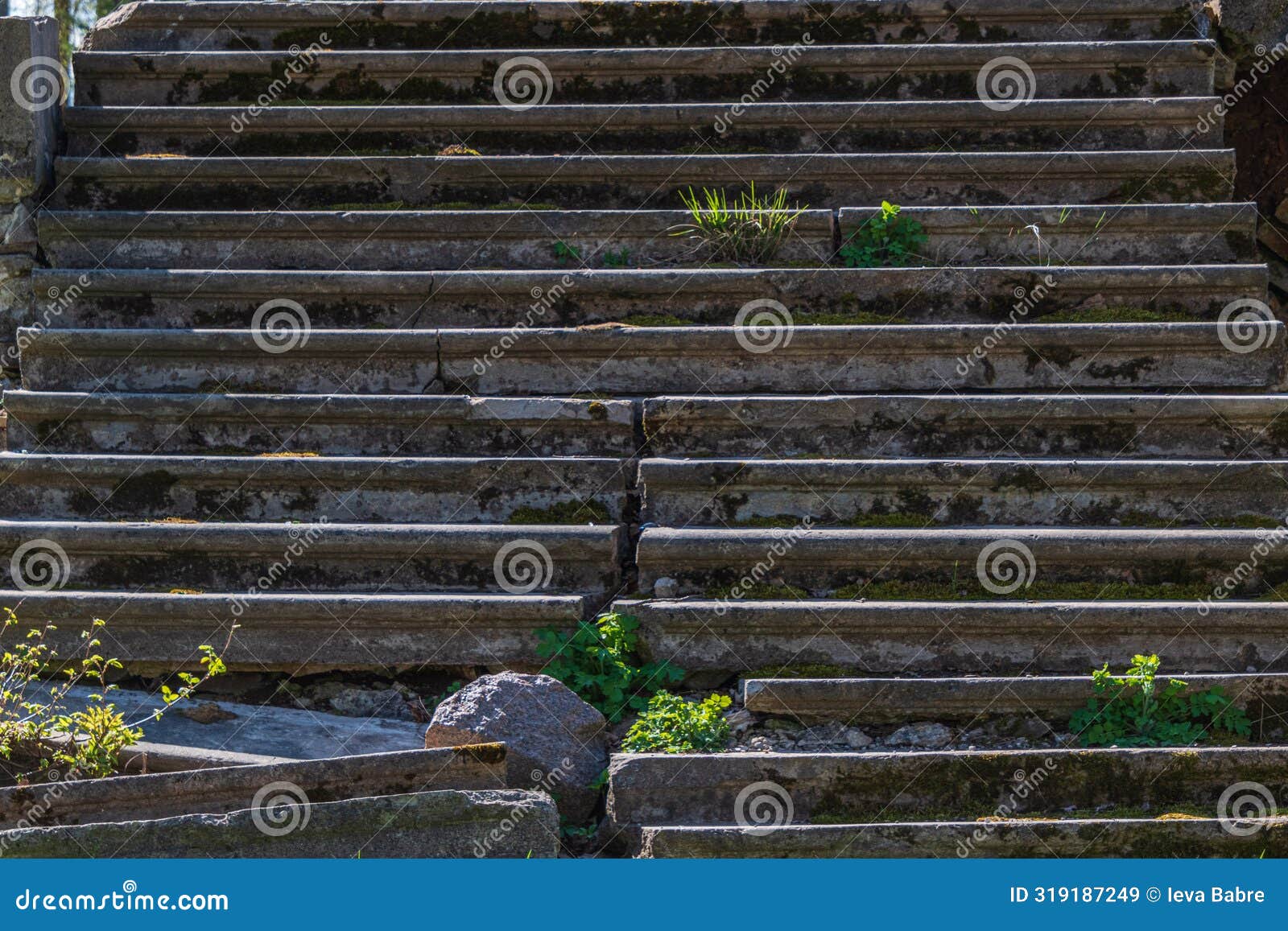 Old, Collapsed Concrete Stairs Overgrown with Grass Stock Image - Image ...