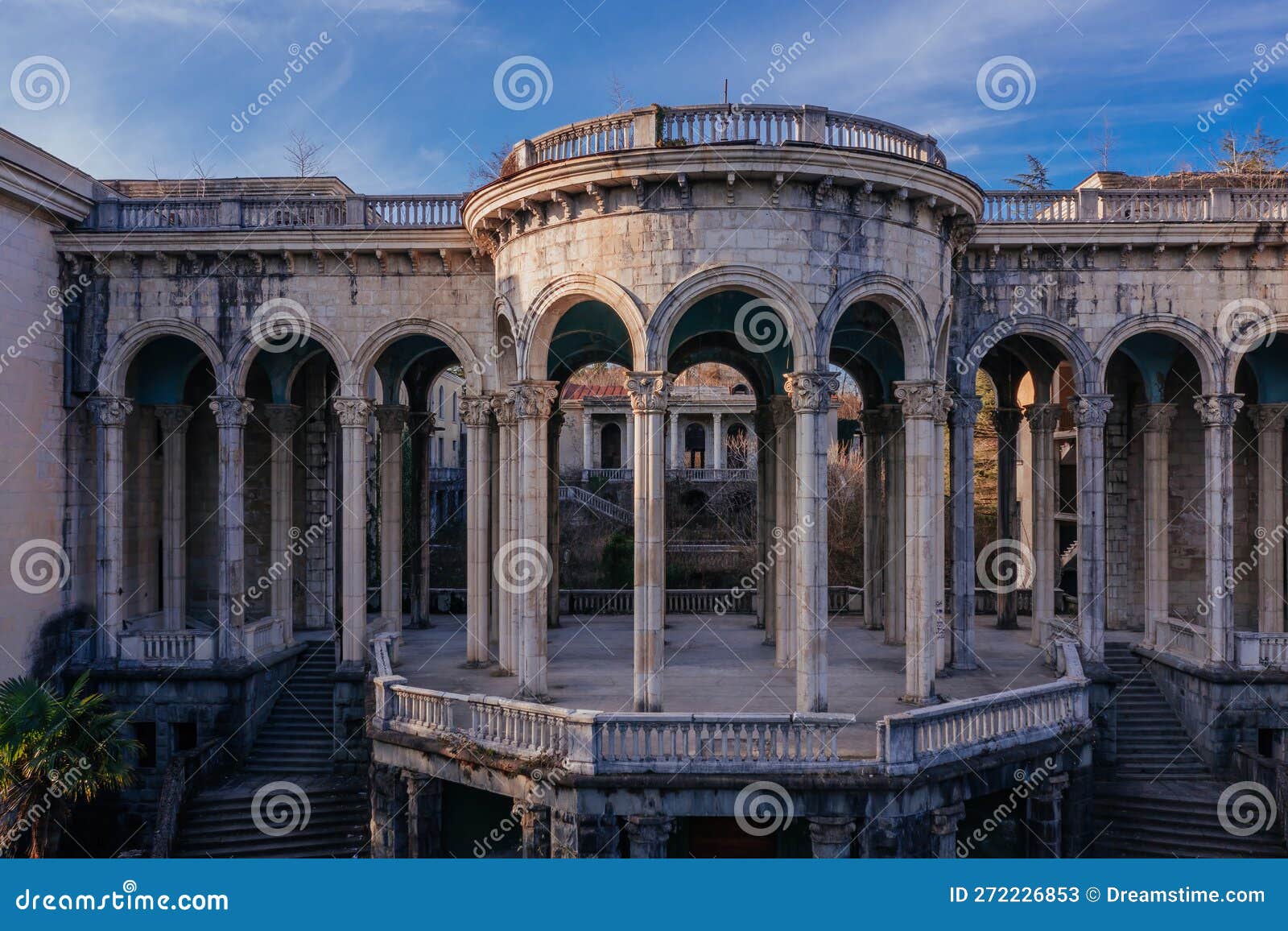 Old Colonnade in an Abandoned Palace. Former Sanatorium Medea in ...