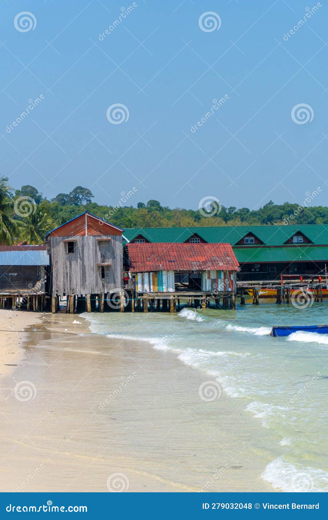 Old Colored Buildings on Stilts on the Beach Stock Photo - Image of ...