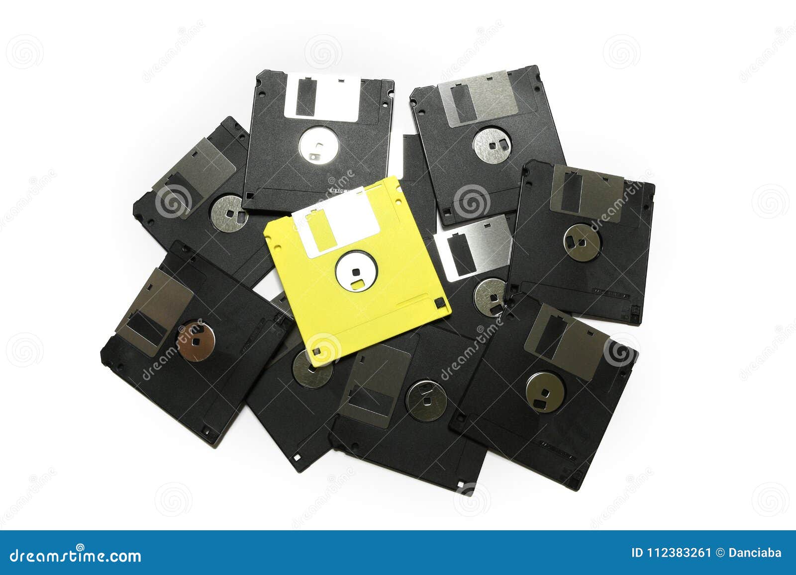 Old Colored Computer Floppy Disks Isolated on White Background. Stock ...