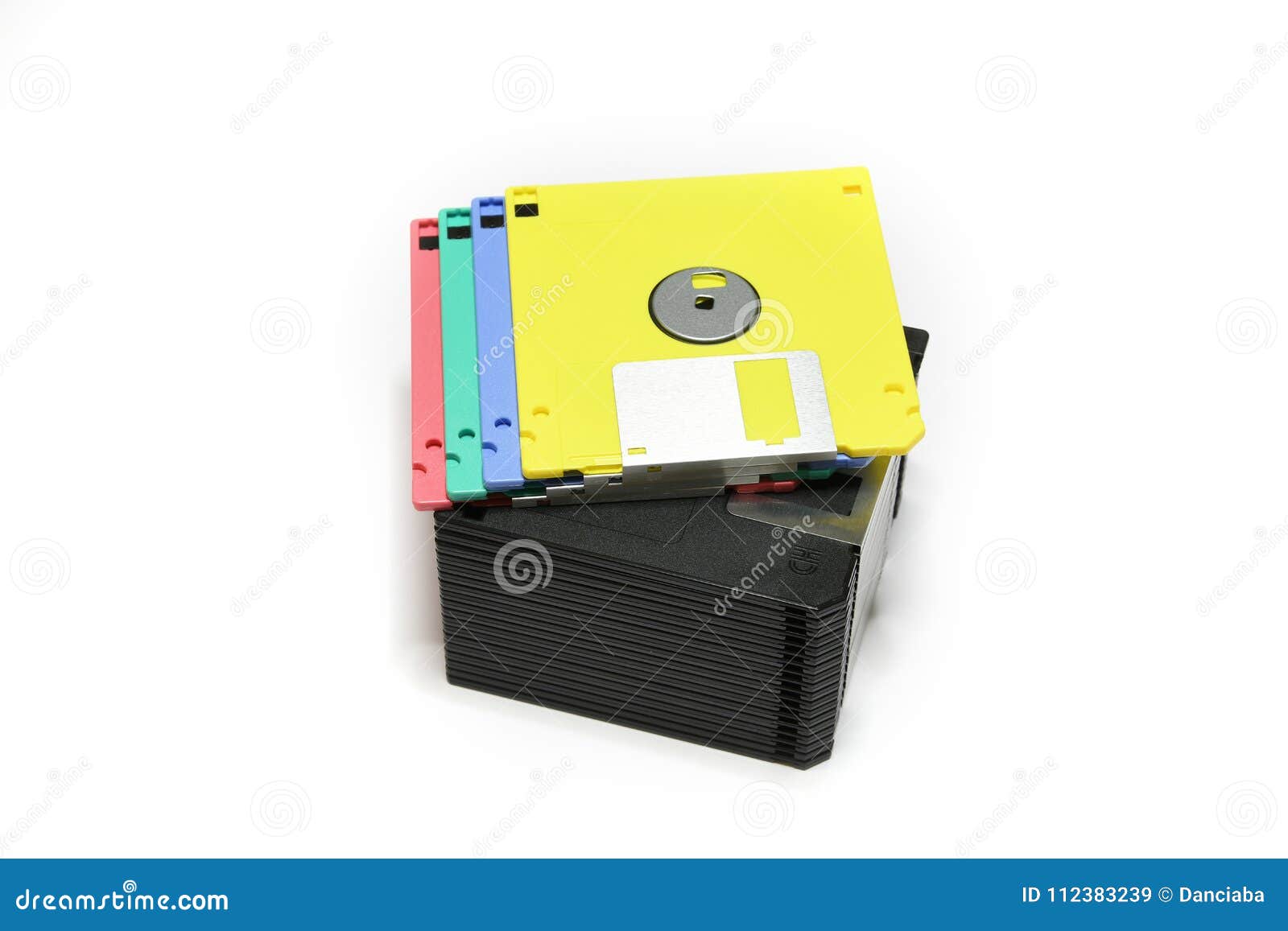 Old Colored Computer Floppy Disks Isolated on White Background. Stock ...