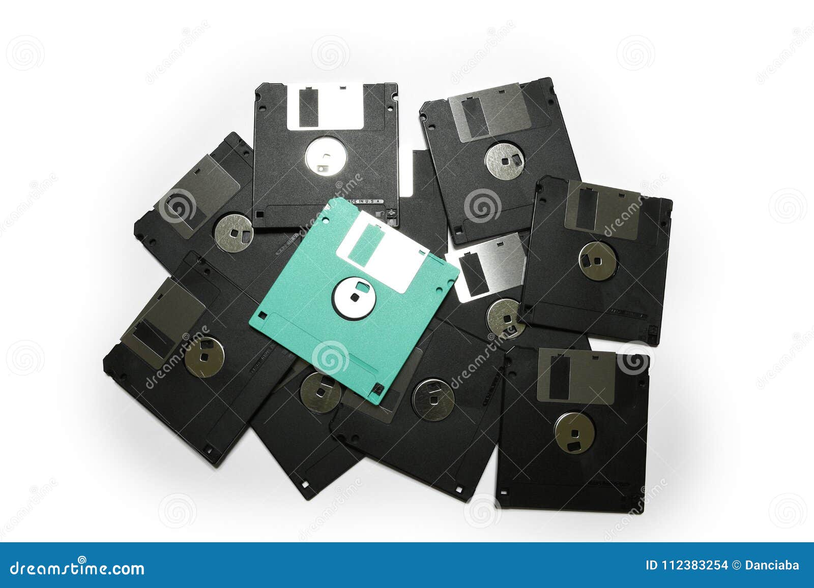 Old Colored Computer Floppy Disks Isolated on White Background. Stock ...