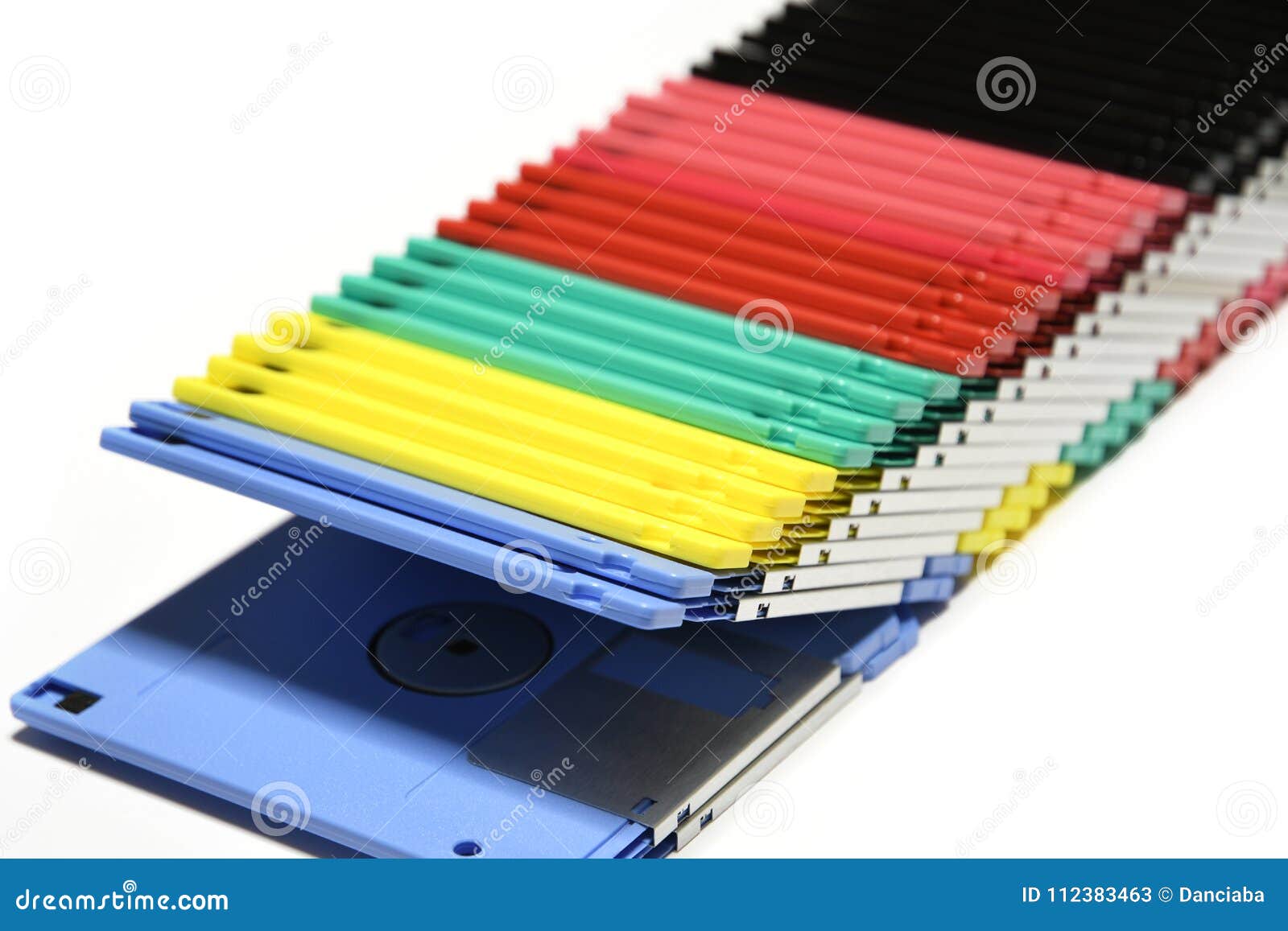 Old Colored Computer Floppy Disks Isolated on White Background. Stock ...