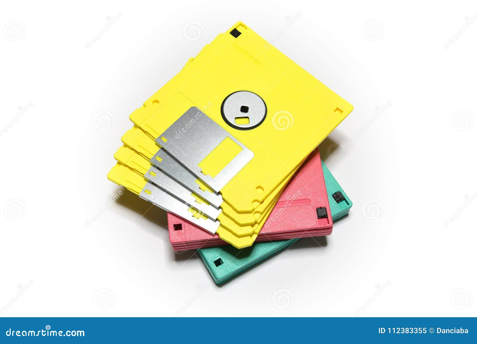 Old Colored Computer Floppy Disks on White Background. Stock Image ...